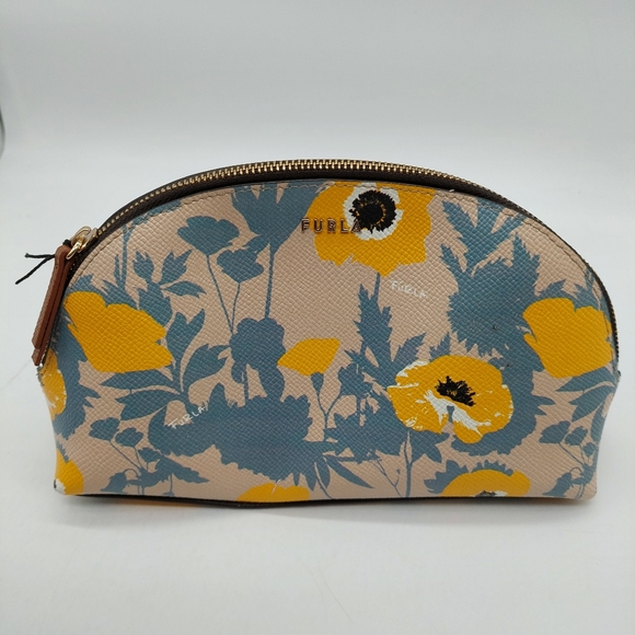 Furla | Bags | Furla Floral Print Cosmetic Pouch Yellow Blue | Poshmark
